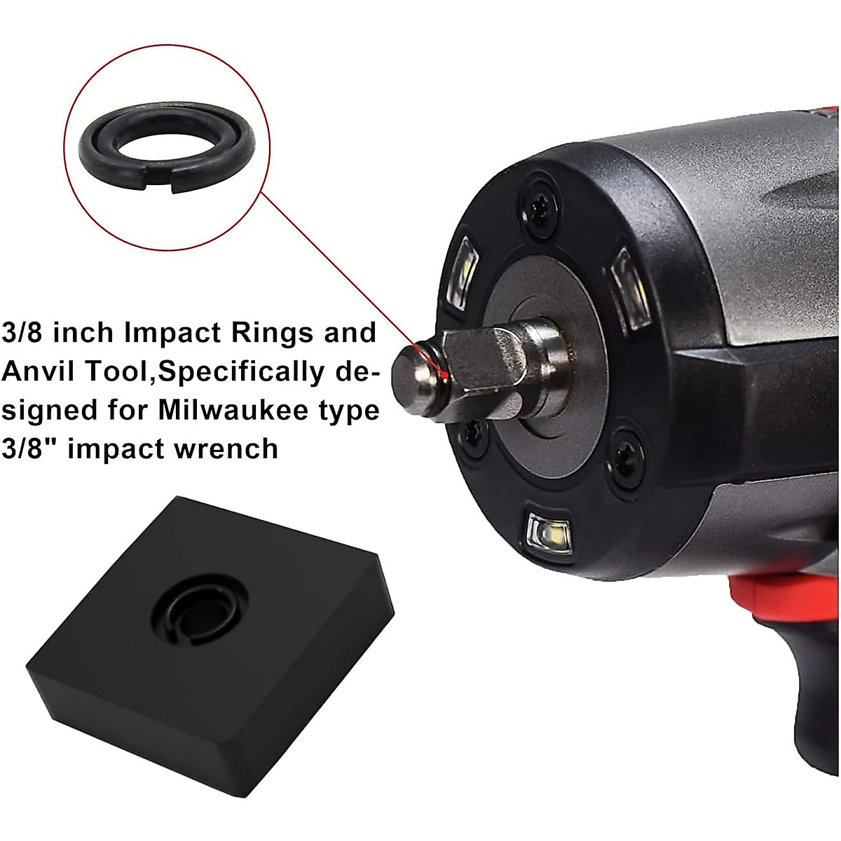 (8 Sets) 3/8" Impact Retaining Ring Clip Friction Ring with O-Ring for Milwaukee Electric/Pneumatic Type Impact Wrench, Retainer Ring Anvil Install Tool Included