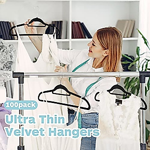 ZenStyle 100 Pack Ultra Thin Velvet Hangers - Non Slip Black Clothes Suit Hangers, 360 Degree Swivel Hook, Velvet Flocked Surface