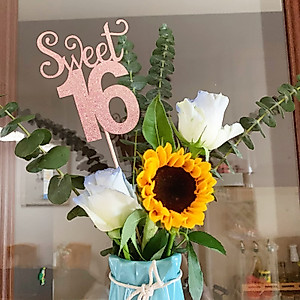 10-Pack Glitter Gold Double Sided Sweet 16 Birthday Anniversary Centerpiece Sticks, Number 16 Table Cake Topper for Sweet 16 Birthday Table Party Decorations (sweet 16) (rose gold)