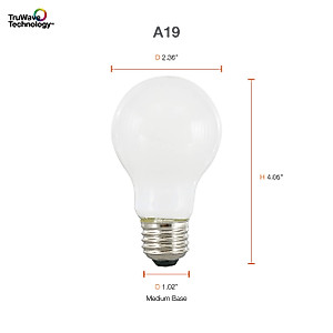 SYLVANIA LED TruWave Natural Series A19 Light Bulb, 60W Equivalent, Efficient 8W, 800 Lumens, Medium Base, Dimmable, Frosted, 2700K, Soft White - Pack of 6 (40813)