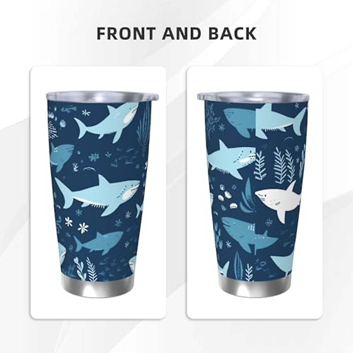 Sharks Tumbler with Lid and Straw 20oz Stainless Steel Car Cup for Hot and Cold Drinks, Double Wall Insulated Travel Coffee Mug Reusable Drink Thermos Cup Birthday Gifts