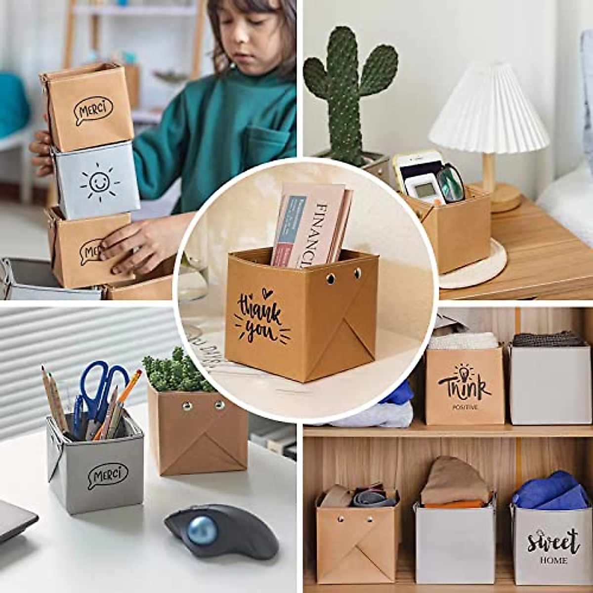 Teweiqi Foldable - Kraft - Paper Plant Baskets for Indoor Potted Plants, Storage Box Storage Basket brown XL 8x8x 8 inches