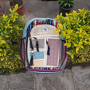 Fwosi Laptop Backpacks - Pure Hemp Hippie Bookbag for School, Day Hiking & Travel - Lightweight, Multi-Pocket, 6 Compartments for Books, Purse, Wallet, Everyday Accessories - Crafts from Nepal