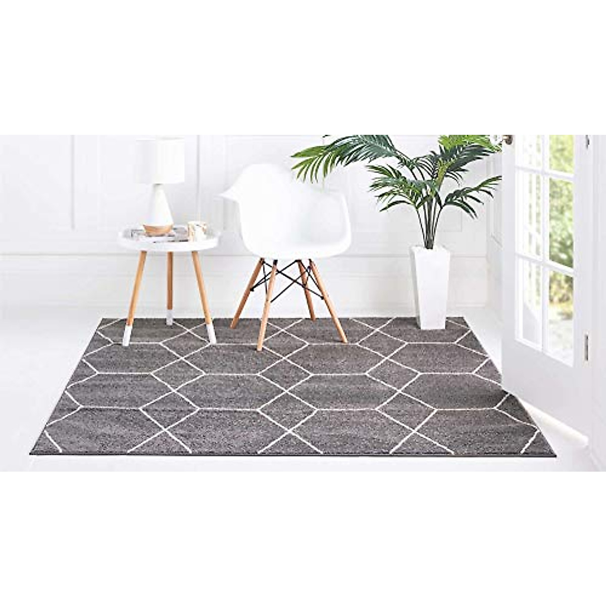 Unique Loom Trellis Frieze Collection Area Rug - Geometric (5' Square, Dark Gray/ Ivory)