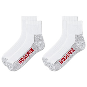 Wolverine Mens 2 Pack Cotton Quarter Sock Steel Toe, White, 7-12 US