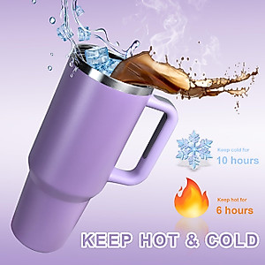 Personalized 40 Oz Tumbler with Handle and Straw, Custom Stainless Steel Insulated Tumbler with Name and Engraved Birth Month Flower, Travel Coffee Mug Personalized Gifts for Women and Girls