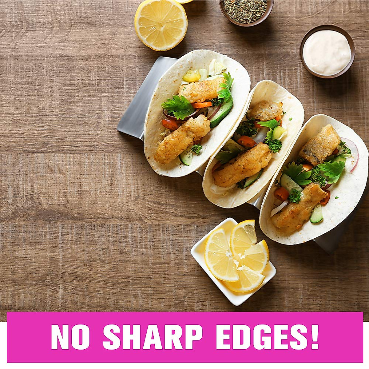 Taco Holders Stainless Steel Set of 4 - Stylish Taco Stand Up Holders for The Family - Reliable Grill and Oven Safe Taco Shell Holders Rack - Taco Holder Tray Stands for Taco Tuesday