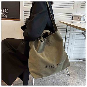 Women's Tote handbag Canvas shoulder bag Large canvas handbag Fashion retro letter handbag (green)