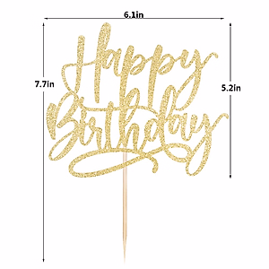 Kaoenla Happy Birthday Cake Topper, Golden Glitter Happy Birthday Cake DecorationSuitable For Party Decoration For Anniversary/Birthday (Golden)