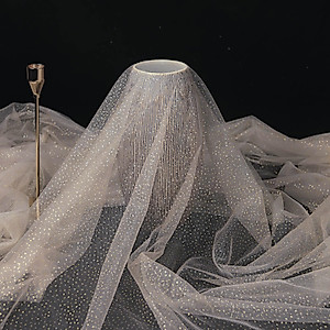 HAVII 60" x 8 Yards Champagne Glitter Tulle Fabric Rolls Sequin Sheer Fabric for Bridal Veil Wedding Arch Backdrop Decor Tutu Skirts DIY Sewing Craft