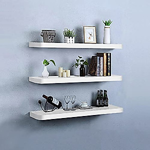 AIKTOTA White Floating Shelves, Wall Shelf Set of 3,Modern Wall Mounted Floating Shelf Unit with Invisible Brackets for Display,Books,Organizer and Decor