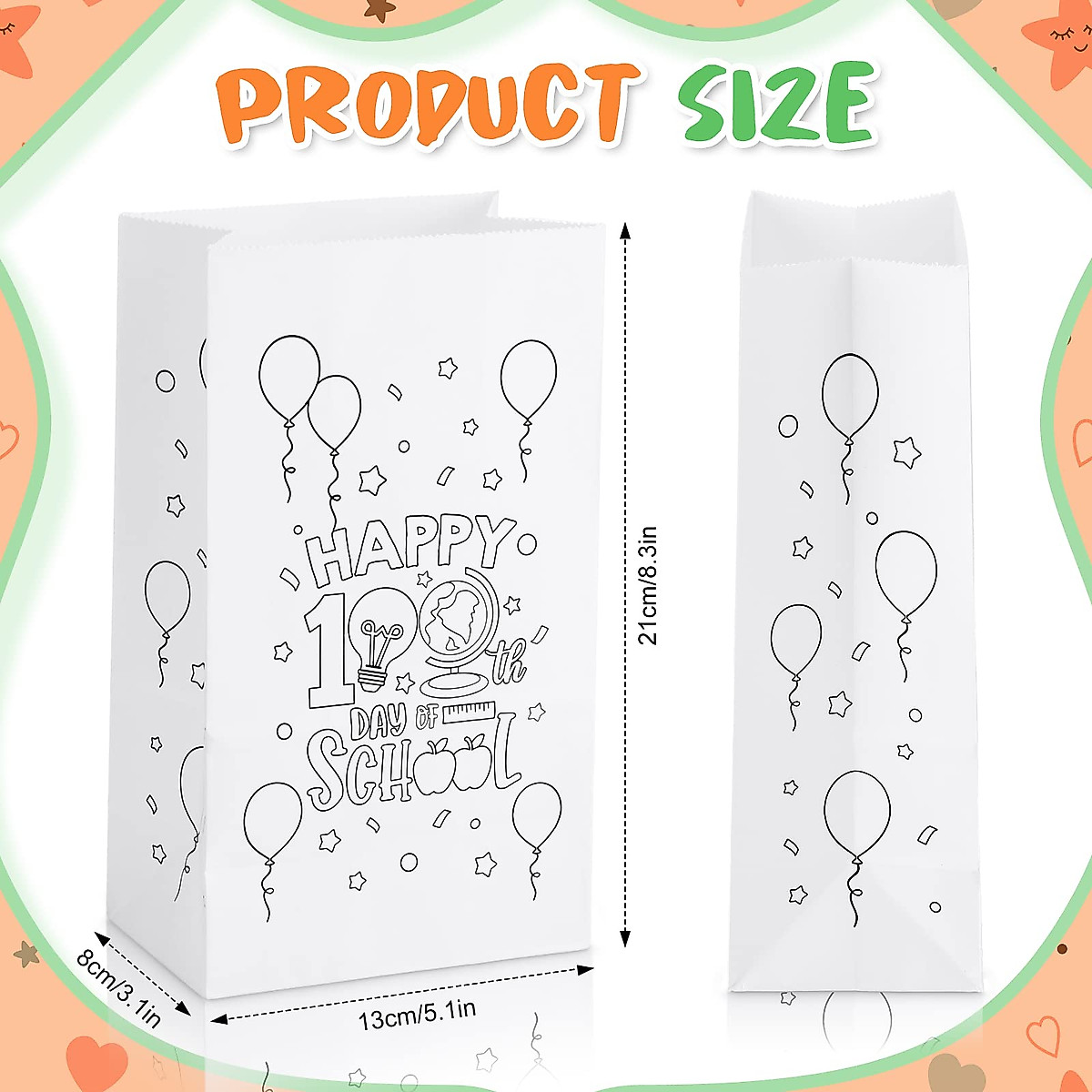 30 Pcs Happy 100th Day of School Paper Bags 100th Day White Paper Bags White Paper Lunch Bags Back to School Goodie Bags for Kids Students 100th Day Activities Gifts Craft Bags Classroom Supplies