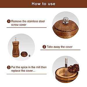 EpinItd Wooden Pepper Mill, Ceramic Burr Adjustable Coarseness Pepper Grinder, Durable Manual Spice Pepper Mills Easily Refillable and Great Use, 5 Inch Brown