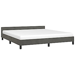 vidaXL Bed Frame with Headboard Home Indoor Bed Accessory Bedroom Upholstered Double Bed Base Furniture Dark Gray 76"x79.9" King Velvet