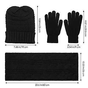 3 Pieces Winter Beanie Hat Scarf Touch Screen Warm Gloves Set Warm Knit Skull Cap for Men and Women (Black)