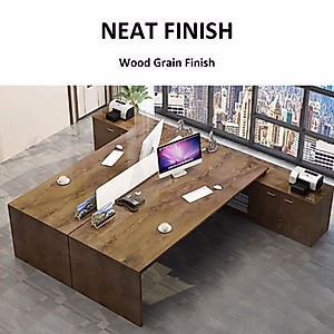 Huariifowm Modern L-Shape Executive Desk with Wood Shelves, Cabinets and Cable Management, Business Furniture Desk Workstation for Home Office (Golden Oak Right Cabinet, 78.7" L*31.5" W*29.5" H)