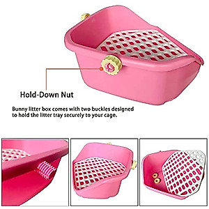kathson Rabbit Litter Box Pet Toilet Cage Box Potty Trainer Corner with Small Animal Cage Cleaner Broom Brush Dustpan for Bunny Chinchilla Guinea Pig Ferret (Pink)