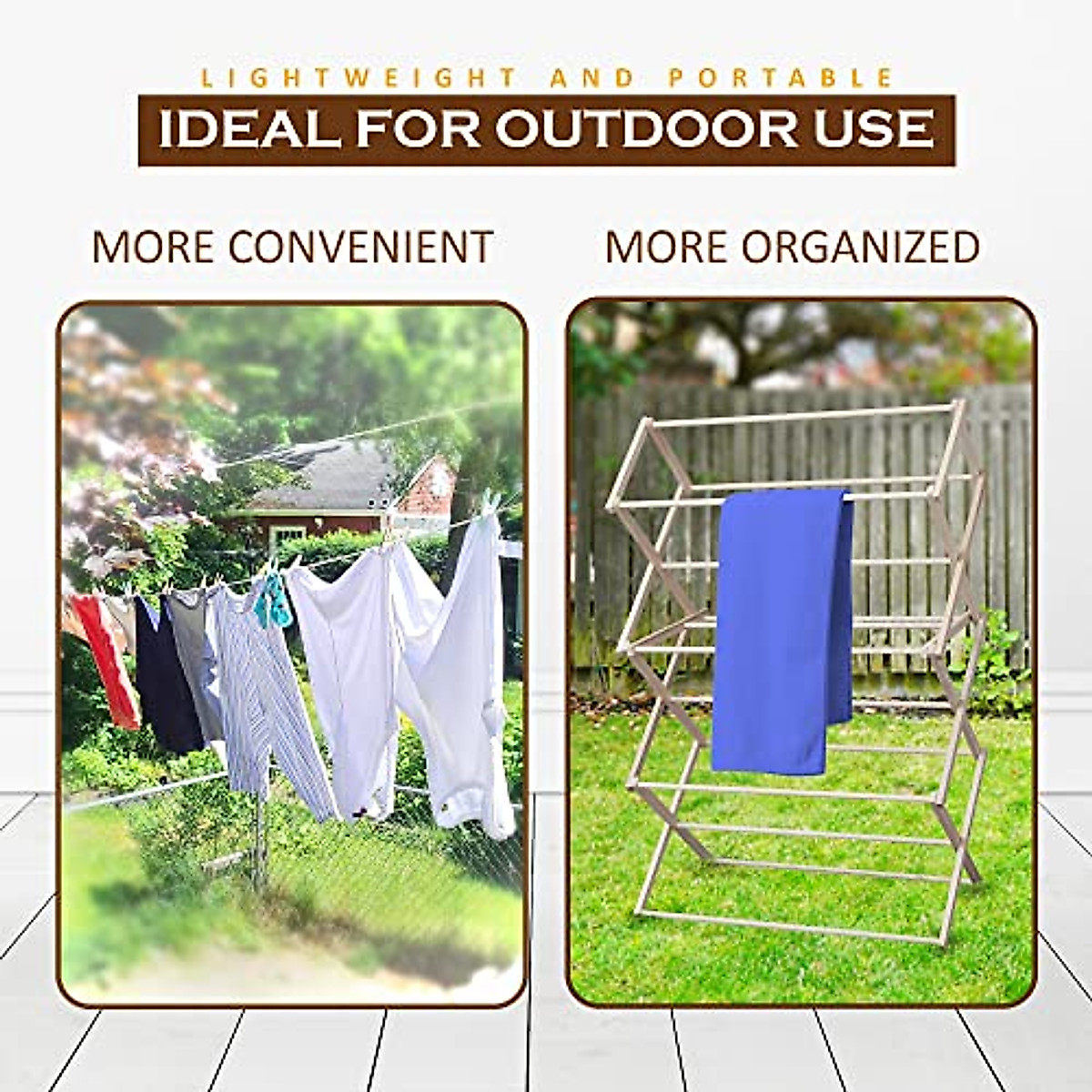 Peaceful Classics Wooden Laundry Rack - Amish Handmade Wooden Clothes Drying Rack - Foldable Drying Rack for Towel, Blanket, Linen Household Essentials - for Indoor Or Outdoor Use (52" x 36" x 16")