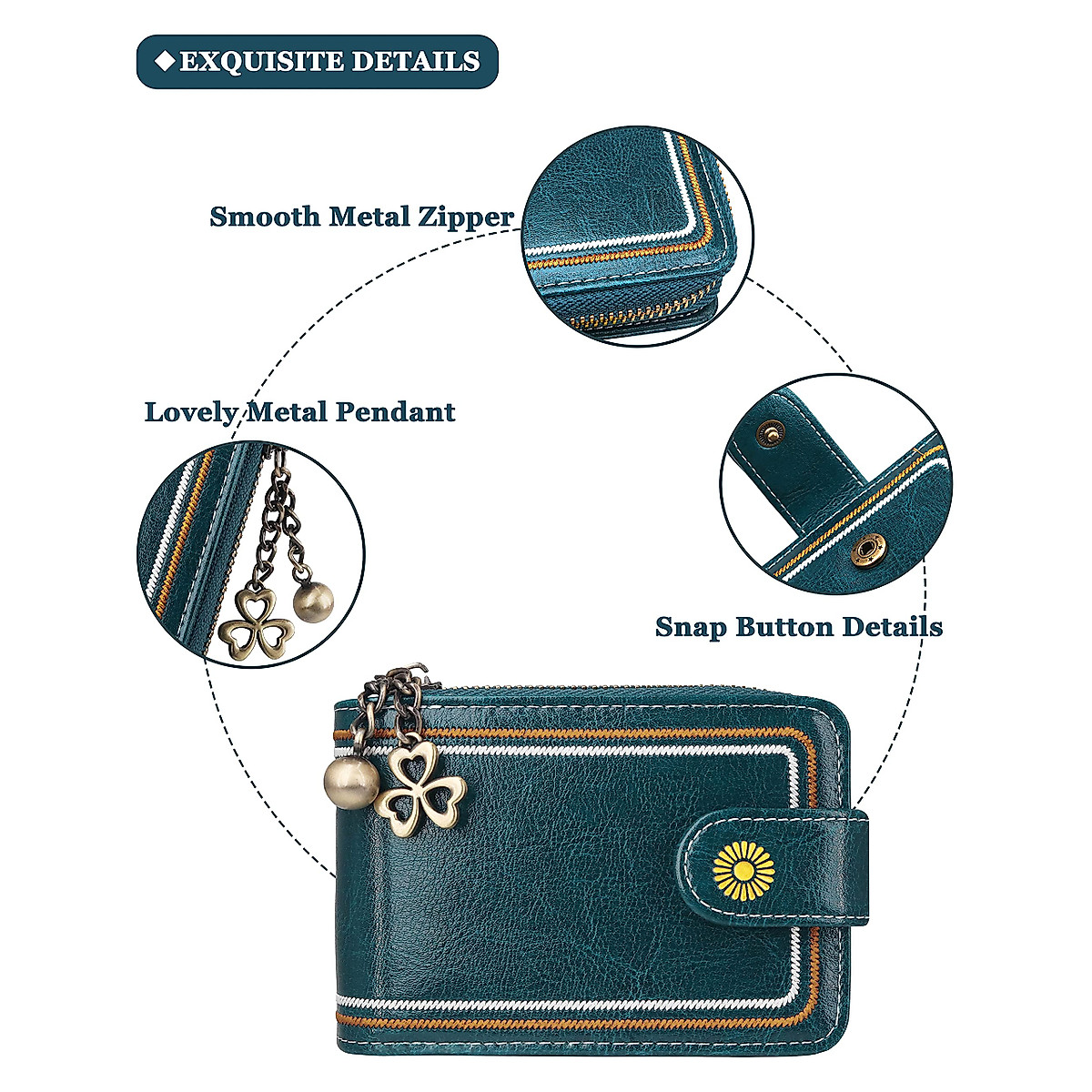 IamaCos Women Credit Card Wallet Bifold Artificial Leather Wallets RFID Blocking Zipper Card Holder 9 Card Slots 4 ID Windows Cute Pendant Blue