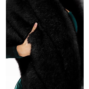 FlyGulls Women's Black Faux Fur Shawl Luxury Fur Shawls and Wraps for Evening Dresses Bridal Faux Fur Wrap for Bride and Bridesmaids Warm Fur Cape for Winter Wedding Evening Party（Black）