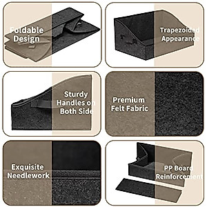 Msoesticc.dl 2Pcs Foldable Trapezoid Closet Storage Bins with Handle, Large Capacity Closet Organizer Storage Basket, Felt Clothes Bins Storage for Closet Shelves Wardrobe Cabinet 16.5 x 11 x 7.6Inch