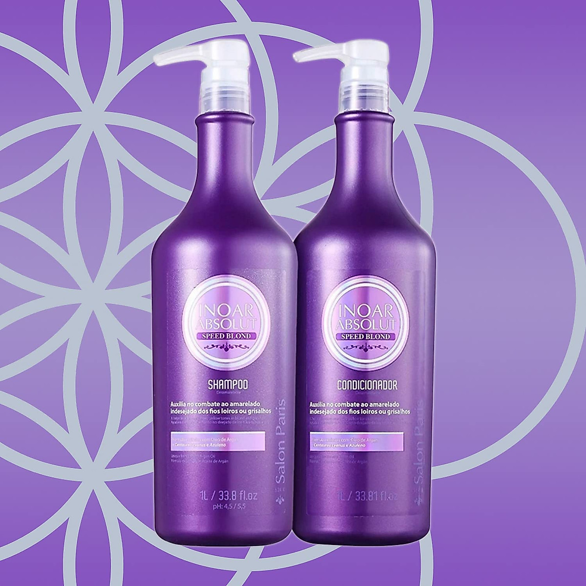 INOAR – Absolut Speed Blond Shampoo & Conditioner Set Designed for Bleached, Blonde, Brassy, and Grey Hair Types, Vegan Hair Product, Cruelty Free Haircare for Men and Women (2 Bottles, 33.8 oz. each)