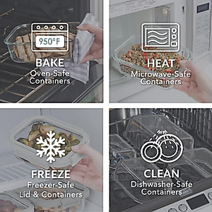 Bentgo Glass Leak-Proof Meal Prep Set - 4-Piece Lunch & Dinner 2-Compartment Glass Food Containers with Glass Lids - Reusable, BPA-Free, Microwave, Freezer, Oven & Dishwasher Safe (Seafoam/Seaglass)