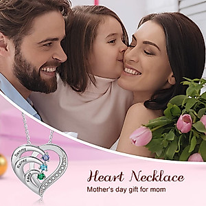 kaululu Gifts for Mom Personalized Birthstone Name Necklace for Women Best Custom Heart Necklace Build Your Mom Wife Girlfriend Birthday Gifts Christmas Gifts for Women