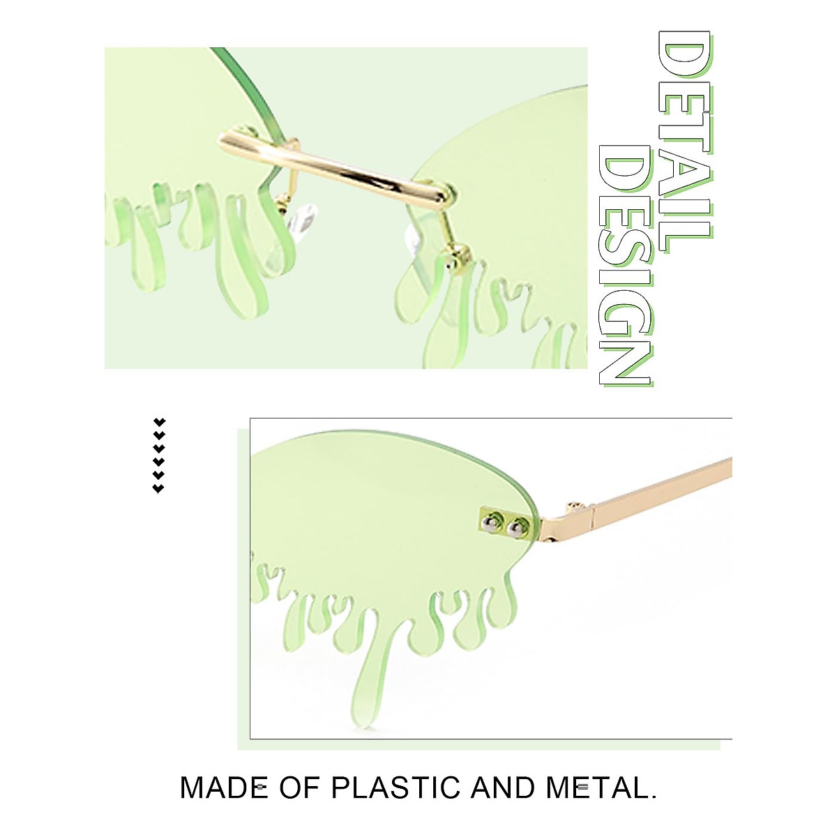 GEMILY Fashion Green Sunglasses Tear Dripping Glasses Novelty Shape Flame Outdoor Eyewear Oval Festival sunglasses for Women and Girls