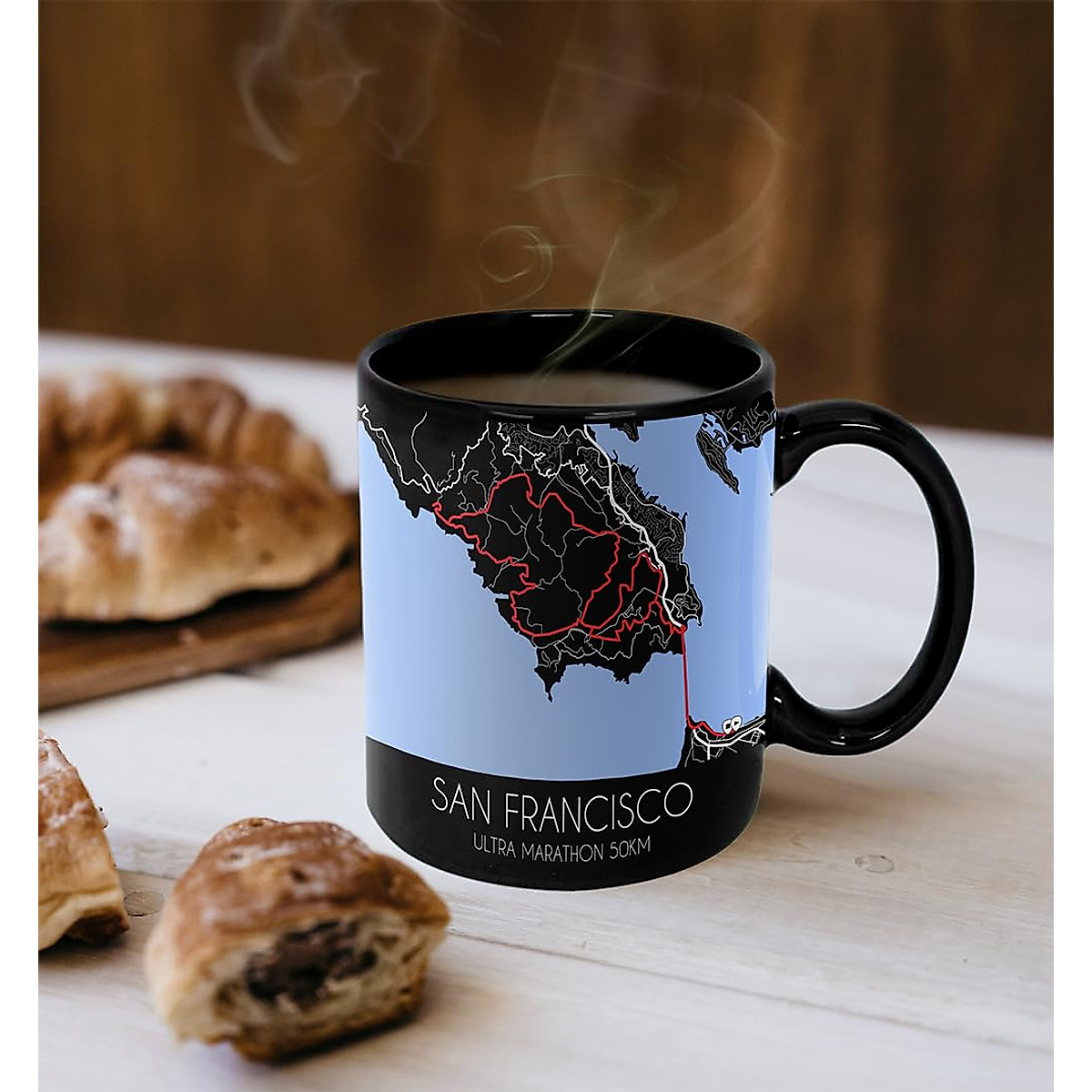 Ultra Marathon 50KM San Francisco Gifts and Souvenirs - Unique Drinkware - Ultra Marathon 50KM Race Memento - 11oz Black Ceramic Mug