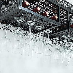 TFCFL Industrial Wall-Mounted Wine Rack,Wine Glasses Holder, Double Layer Wall Storage Shelves, Multi-Function Display Shelf for Bar Kitchen Restaurant (Wrought Iron)