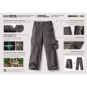 CQR Kids Youth Hiking Cargo Pants, UPF 50+ Quick Dry Convertible Zip Off Pants, Outdoor Camping Pants, Boy Convertible Olive, X-Small