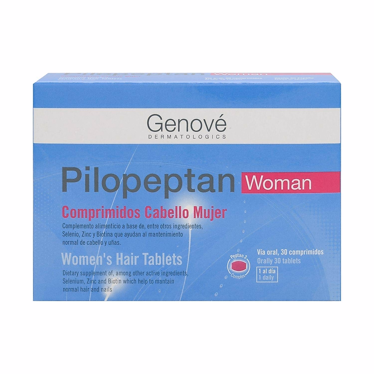Genov* Pilopeptan Woman 30 Tablets - Hair Regrowth Treatment - Stop Hair Loss - Nail and Hair Treatment - Enriched with Vitamins - Spain