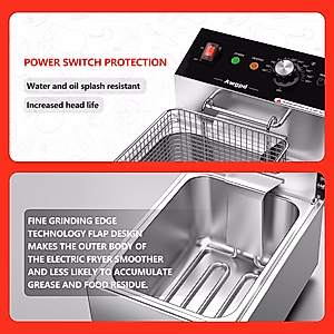 Electric Deep fryer Single Tank Deep Fryer with Basket Capacity 10L(10.5QT) Electric Countertop Fryer Stainless Steel Deep Fryers for Restaurant Home Use, 1700 Watts, 110V (10L)