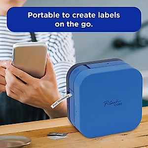 Brother P-Touch Cube Smartphone Label Maker, Bluetooth Wireless Technology, Multiple Templates Available, Apple & Android Compatible - Blue
