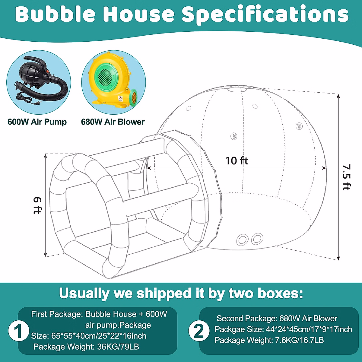 ZLPOWER Inflatable Bubble House Tent Clear Kids Party Balloon Outdoor Transparent Tarpaulin PVC with Blower Clear Dome Garden for Wedding Party Rent Outdoor Backyard Festival (3m/10ft)