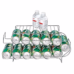 mDesign 2-Tier Metal Wire Standing Pop/Soda and Food Can Dispenser Storage Rack Organizer with Top Shelf for Kitchen Pantry, Countertop, Cabinet - Holds 12 Cans - 2 Pack - Chrome