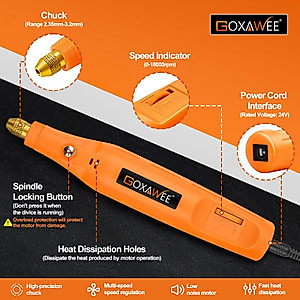 Corded Rotary Tool Kit for Crafts, GOXAWEE Mini Power Tool with Cord, 105pcs Accessories 18000rpm Multi-Purpose Small Grinder Drill Set for Sanding, Polishing, Drilling, Etching, Engraving, DIY Crafts