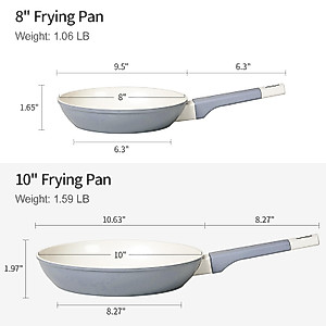 INNERWELL Healthy Ceramics Nonstick Frying Pans 8" & 10" Frying Pan 2-Piece Pan Set, Egg Pans Nonstick Nonstick Frying Pans Free of PFAS, PTFE, PFOA Nonstick Skillets Set, Dishwasher Safe, Light Blue