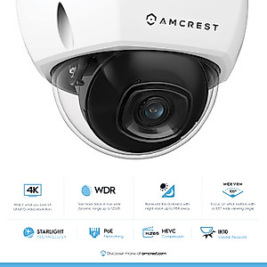 Amcrest 2-Pack UltraHD 4K (8MP) Dome POE IP Camera, 3840x2160, 98ft NightVision, 2.8mm Lens, IP67 Weatherproof, IK10 Vandal Resistance, MicroSD Recording, White (IP8M-2493EW-V2)