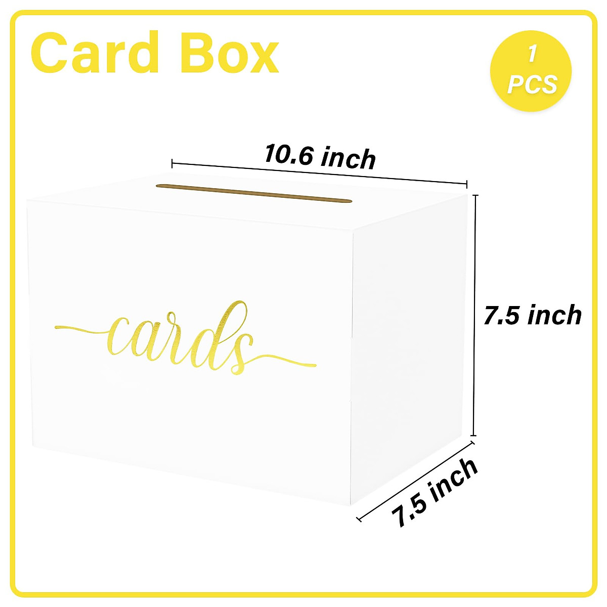 LIKAJON 1 Pack White and Gold Foil Card Box for Party, Wedding Card Box Gift Cards Receiving Box Money Box for Birthday, Bridal or Baby Showers, Retirement, Anniversary, Graduation, Raffle Ticket Box