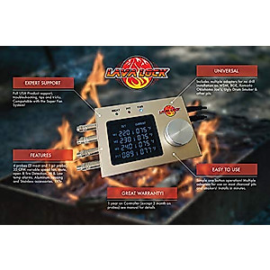 LavaLock 4-Probe Automatic BBQ Controller w/ 35 cfm Variable Speed Fan Compatible with BGE, Kamado Joe, WSM, UDS, Weber Smokey Mountain, Oklahoma Joe's, Sm Med Offset Vertical Stick Burner Smokers