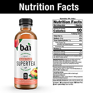 Bai Iced Tea, Narino Peach, Antioxidant Infused Supertea, Crafted with Real Tea (Black Tea, White Tea), 18 Fluid Ounce Bottles, 12 count