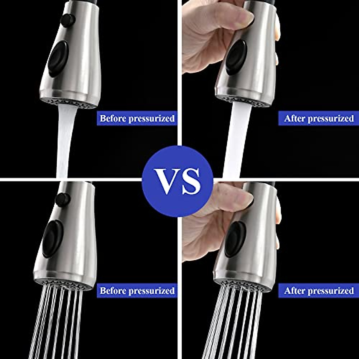 Spray Head For Kitchen Faucet, Pressurize Pull Down Kitchen Faucet Spray Nozzle, Three Functions Sink Faucet Sprayer Attachment, Kitchen Sink Faucet Replacement Parts, Brushed Nickel Kablle B15