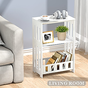 HAYOFAMY Side Table Night Stand Set of 2, 3 Tier Narrow End Table with Display Shelf, Small Bookcase Bookshelf, Simple Bedside Table Storage Rack for Bedroom, Living Room, Office, Bathroom, White