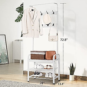 VIVOHOME 3-in-1 Entryway Hall Tree, Heavy Duty MDF Stand Coat Rack with Storage Bench and 8 Hooks, White