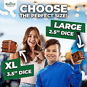 SWOOC Games - Yardzee, Farkle & 20+ Giant Dice Games (All Weather) Yard Dice with Wooden Bucket, 5 Scorecards & Marker - Jumbo Dice Yard Game - Extra Large Yard Games for Adults - Jumbo Lawn Games