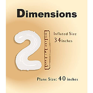 SUWEN 40 Inch White Large 2 Balloon Number Big Foil Helium Number Balloons 0-9 Giant Jumbo Happy 2nd Birthday Party Decorations for Boy or Girl Huge Mylar Anniversary Party Supplies