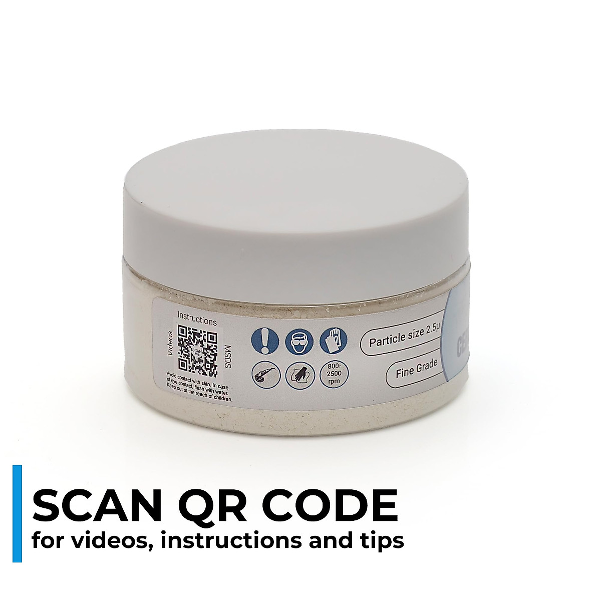 Glass Polish 90001 Cerium Oxide Fine Grade Glass Polishing Powder - TREO 95% - 2.5 microns – 1.76 Oz - White