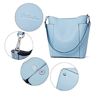 BOSTANTEN Genuine Leather Bucket Handbag Designer Hobo Shoulder Bags Tote Purses and Handbags Set with Clutch Purses and Womens Wallet Genuine Leather Large Capacity Wristlet Clutch Purse Credit Card